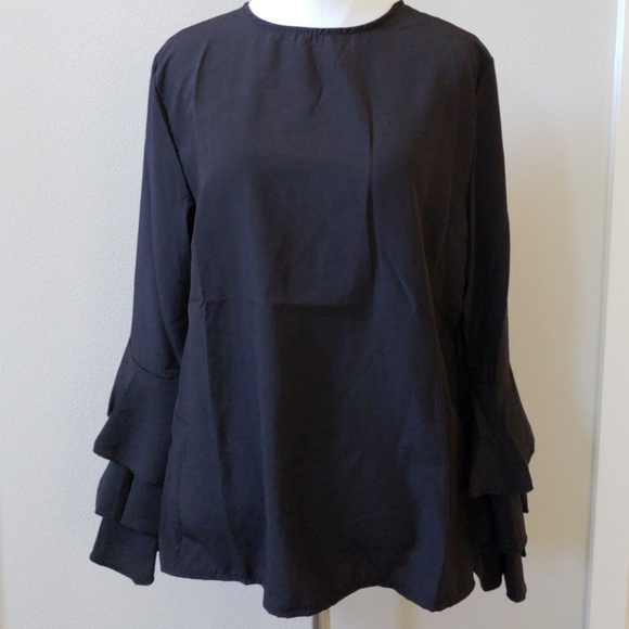 Tops | Black Long Sleeve Layered Ruffle Top | Poshmark
